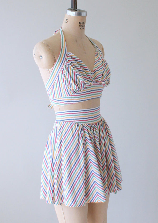 Vintage 1940s Rainbow Striped Two Piece Playsuit - Raleigh Vintage