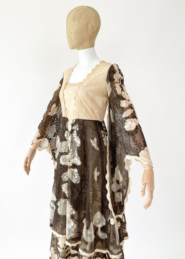 Vintage 1970s Catherine Buckley Stenciled Lace Dress - Raleigh Vintage