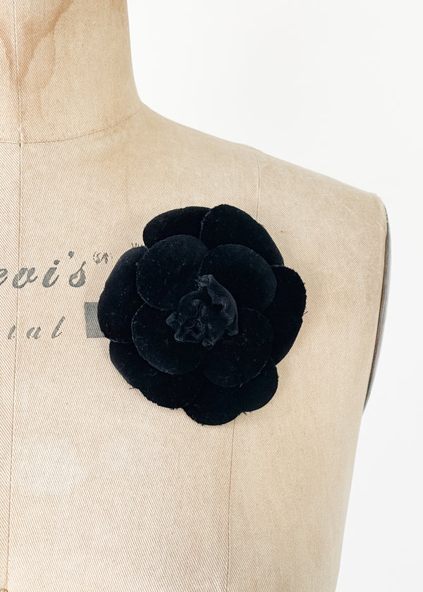 Vintage Chanel Velvet Camellia Flower Brooch - Raleigh Vintage