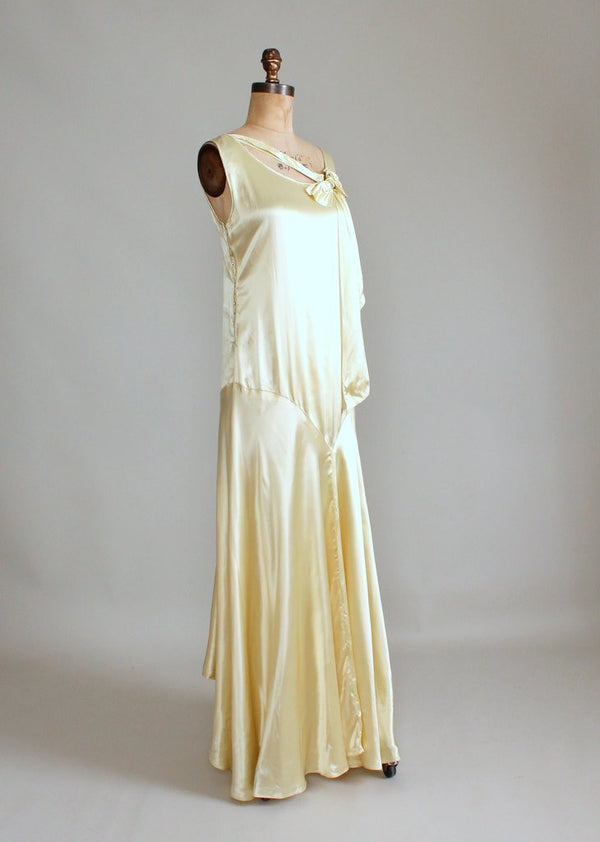 Vintage 1920s Golden Liquid Satin Flapper Evening Dress - Raleigh Vintage