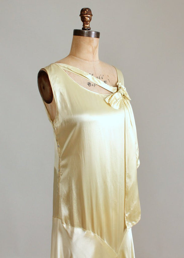 Vintage 1920s Golden Liquid Satin Flapper Evening Dress - Raleigh Vintage