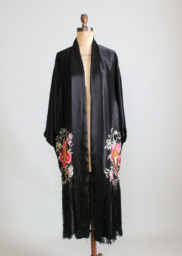 Vintage 1920s Embroidered Silk Fringe Robe - Raleigh Vintage