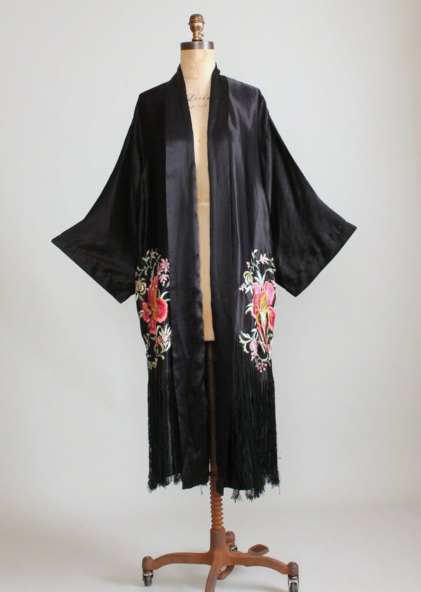 Vintage 1920s Embroidered Silk Fringe Robe - Raleigh Vintage