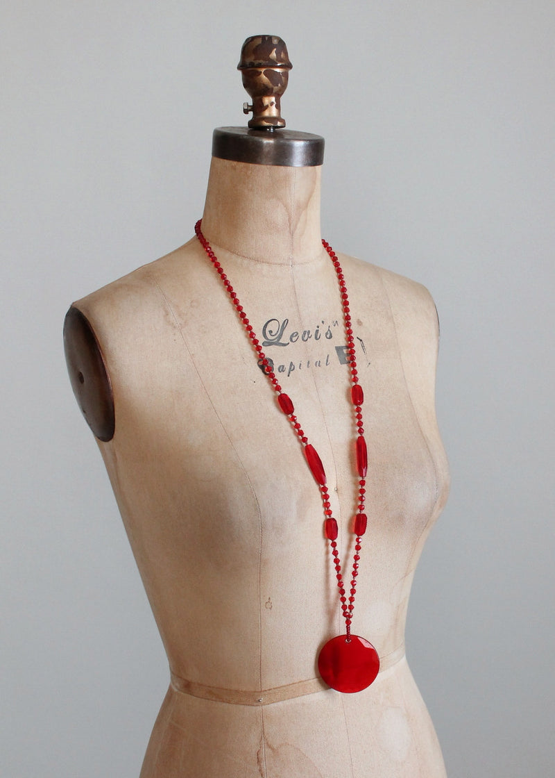 Vintage 1920s Ruby Red Glass Long Sautoir Flapper Necklace - Raleigh ...
