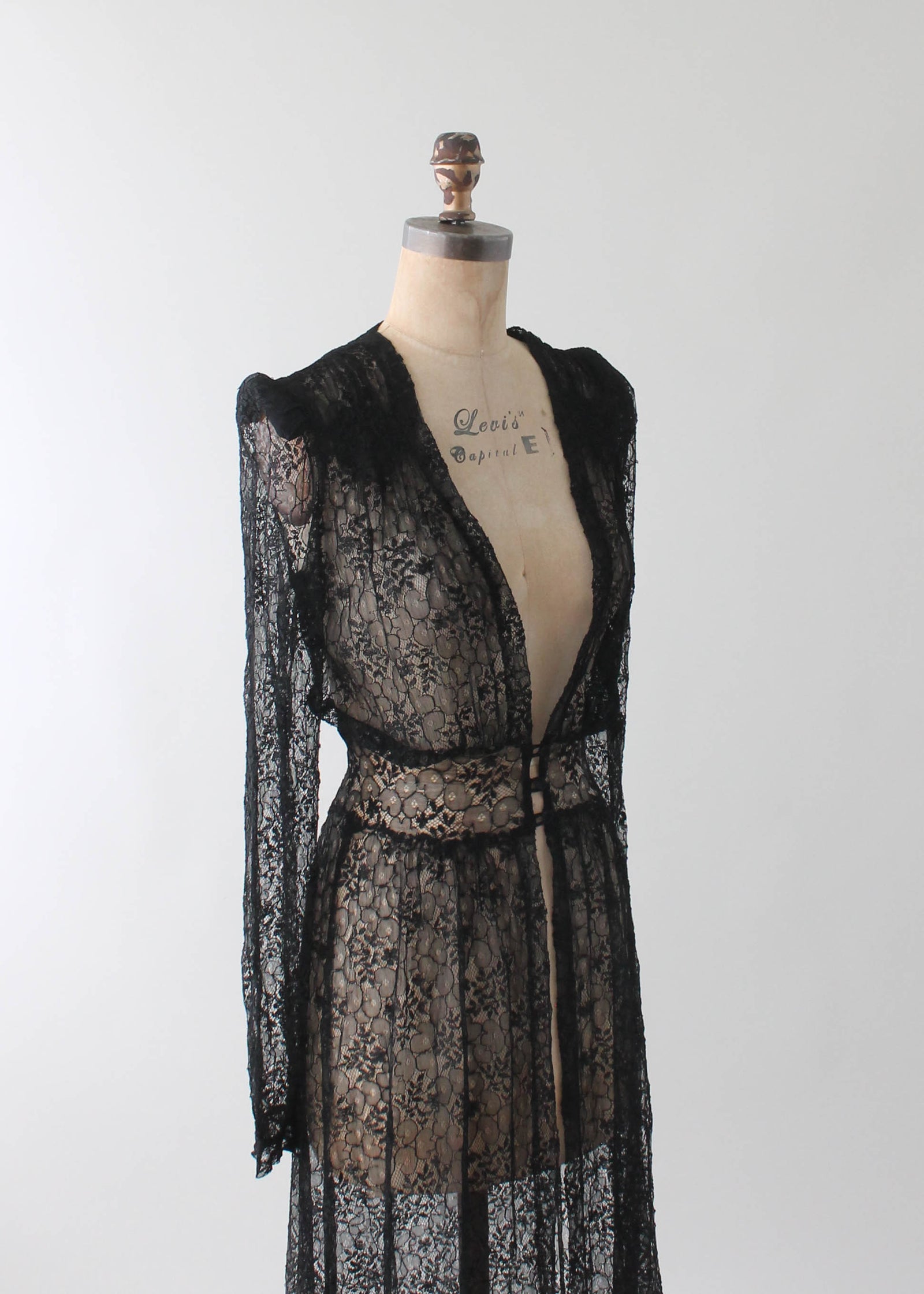 Vintage 1930s Black Lace Duster Robe - Raleigh Vintage