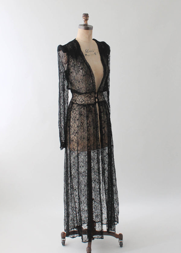 Vintage 1930s Black Lace Duster Robe - Raleigh Vintage