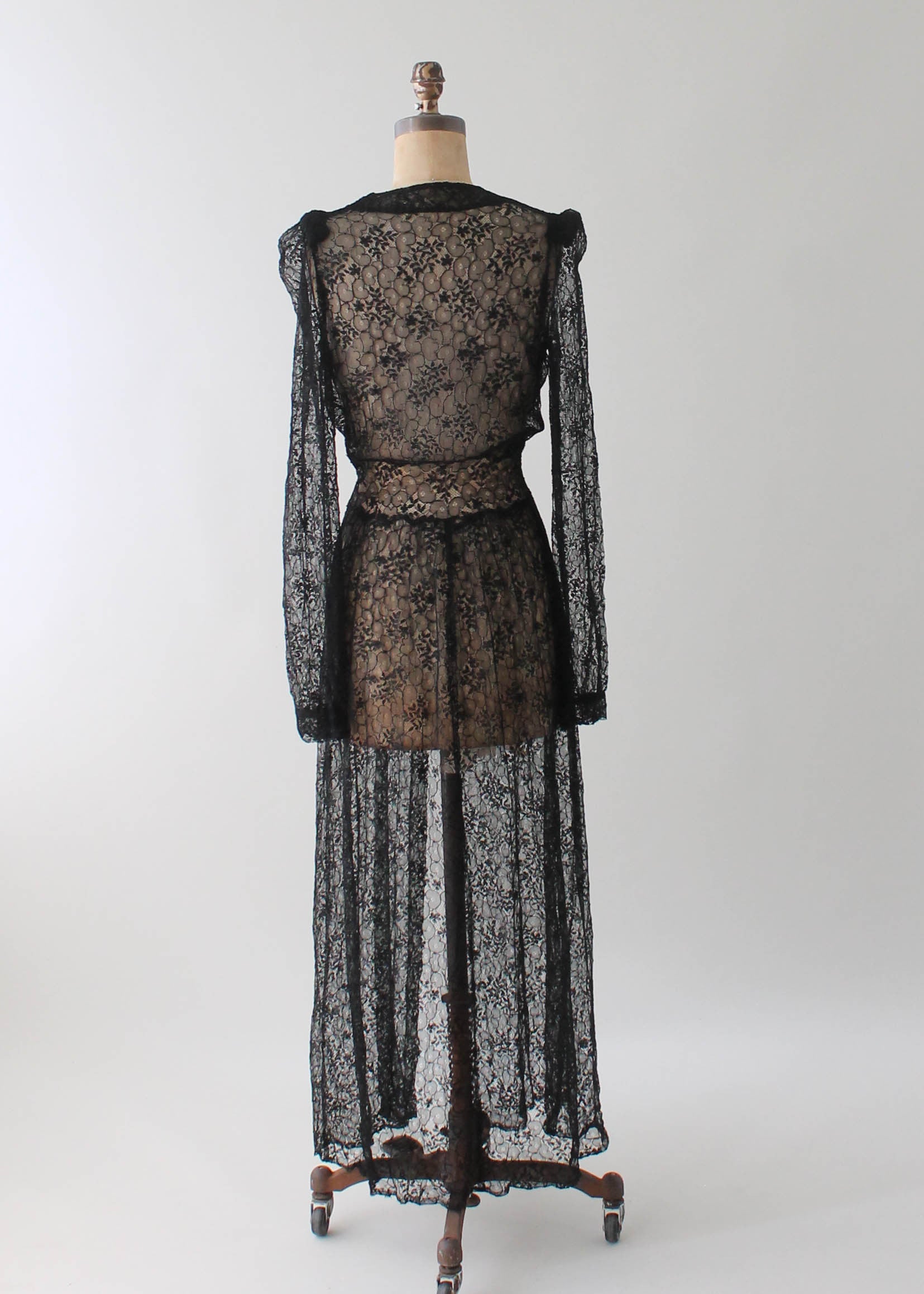 Vintage 1930s Black Lace Duster Robe - Raleigh Vintage