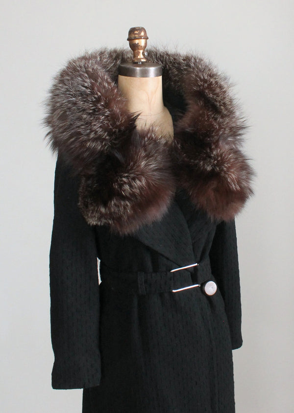 Vintage 1930s Art Deco Wool Coat with Fox Fur Collar - Raleigh Vintage