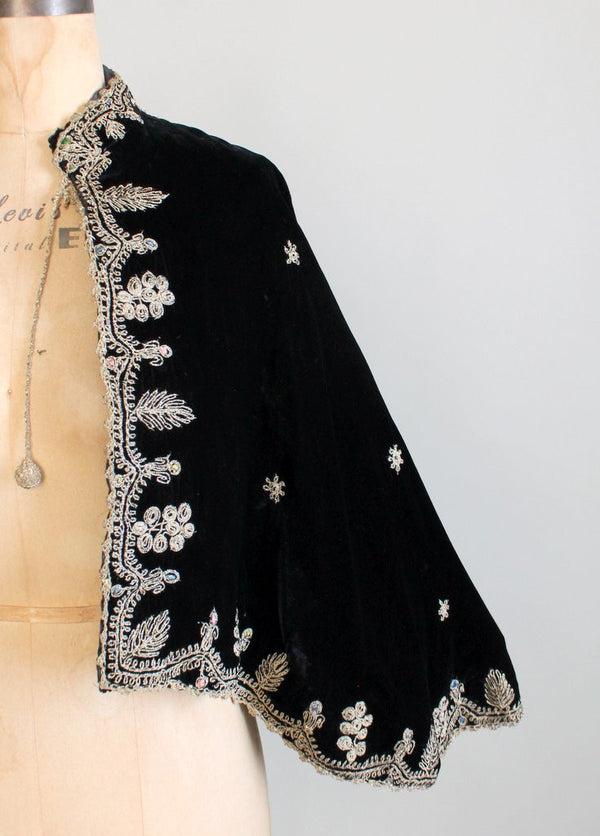Vintage 1930s Embroidered Black Velvet Cape - Raleigh Vintage