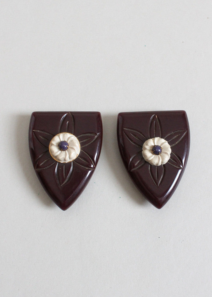 Vintage 1940s Brown Bakelite Dress Clip Set - Raleigh Vintage
