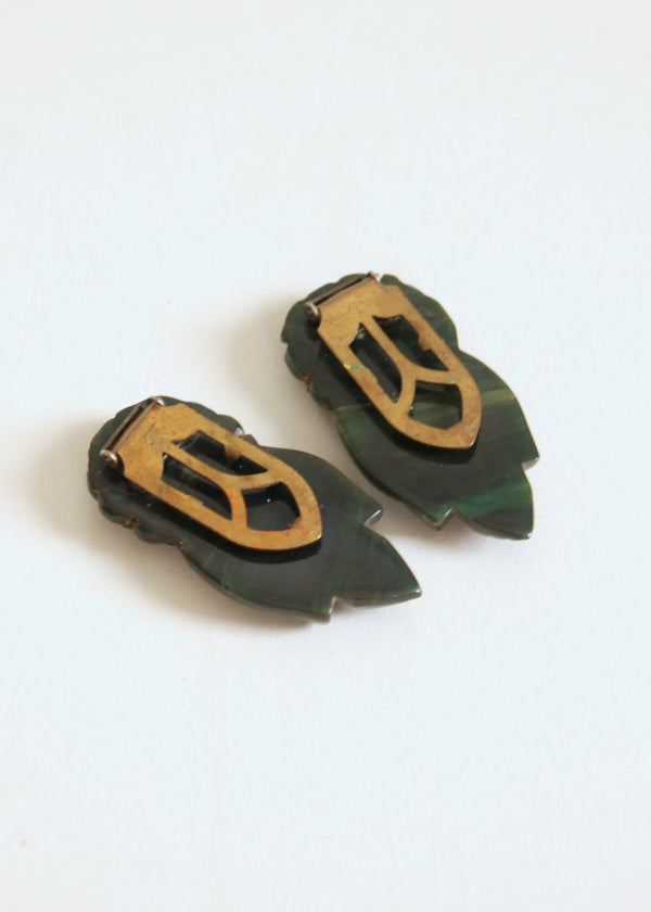 Vintage 1930s Green Bakelite Dress Clips - Raleigh Vintage