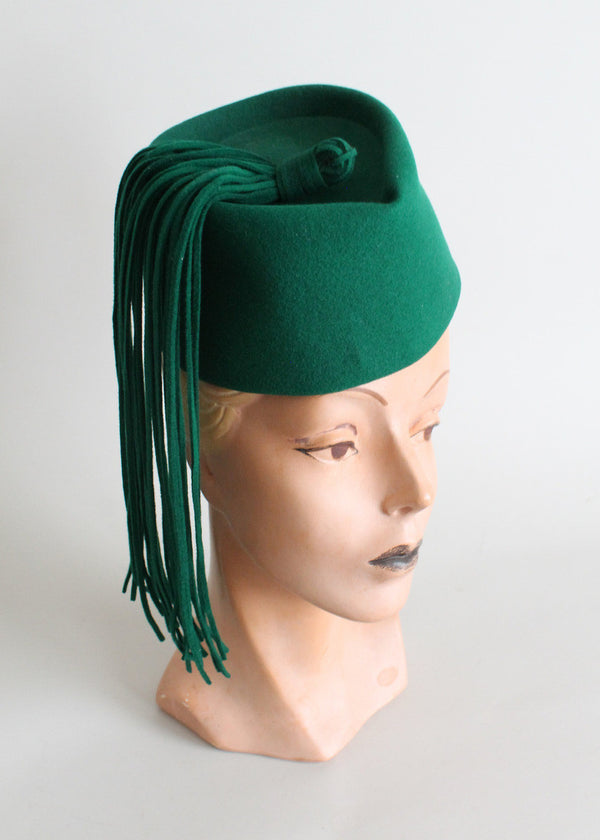 Vintage 1940s Green Felt Tassel Hat - Raleigh Vintage