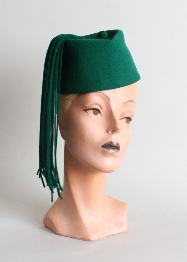 Vintage 1940s Green Felt Tassel Hat - Raleigh Vintage
