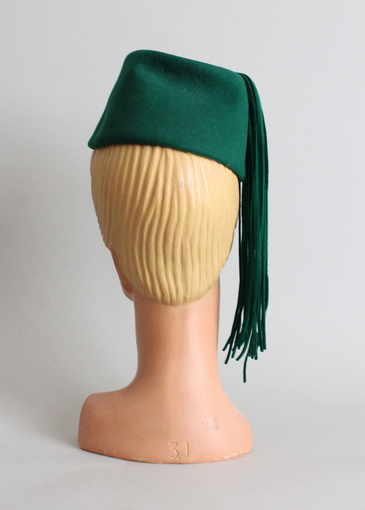 Vintage 1940s Green Felt Tassel Hat - Raleigh Vintage