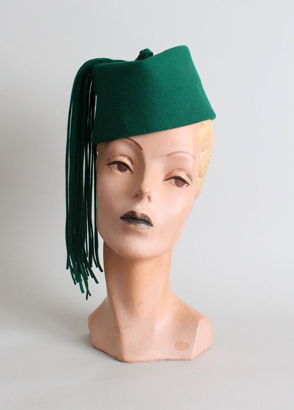 Vintage 1940s Green Felt Tassel Hat - Raleigh Vintage
