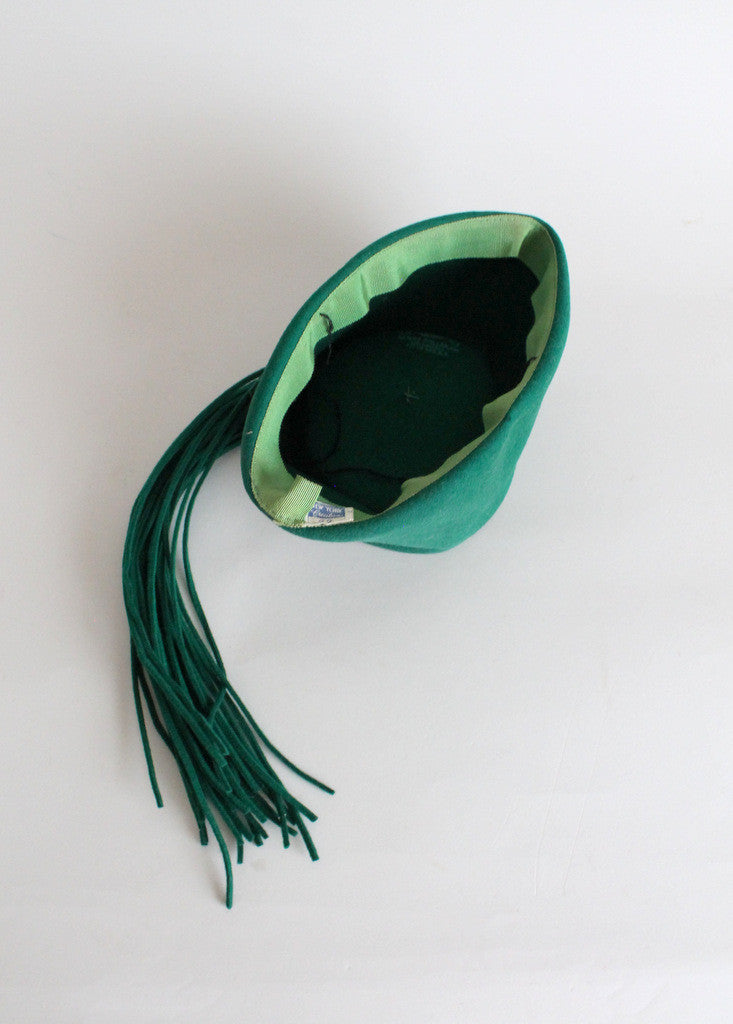 Vintage 1940s Green Felt Tassel Hat - Raleigh Vintage
