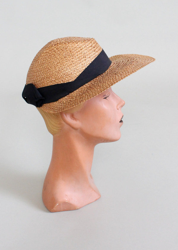 Vintage Early 1940s Summer Weekend Straw Hat - Raleigh Vintage