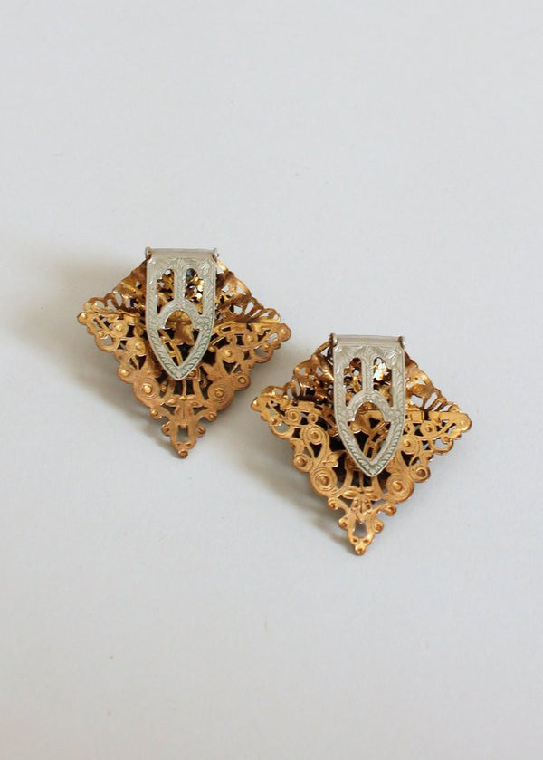 Vintage 1940s Brass Florentine Dress Clips - Raleigh Vintage
