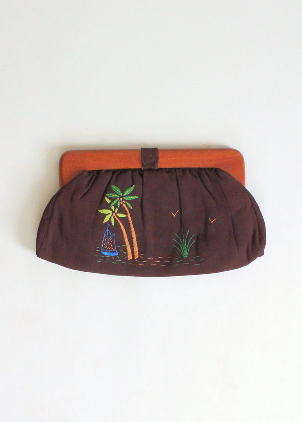 Vintage 1940s Tropical Embroidered Rayon Clutch Purse - Raleigh Vintage