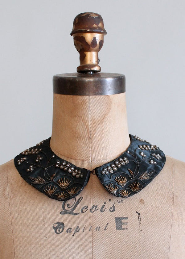 Vintage Black Sweater Collar with Metallic Embroidery - Raleigh Vintage