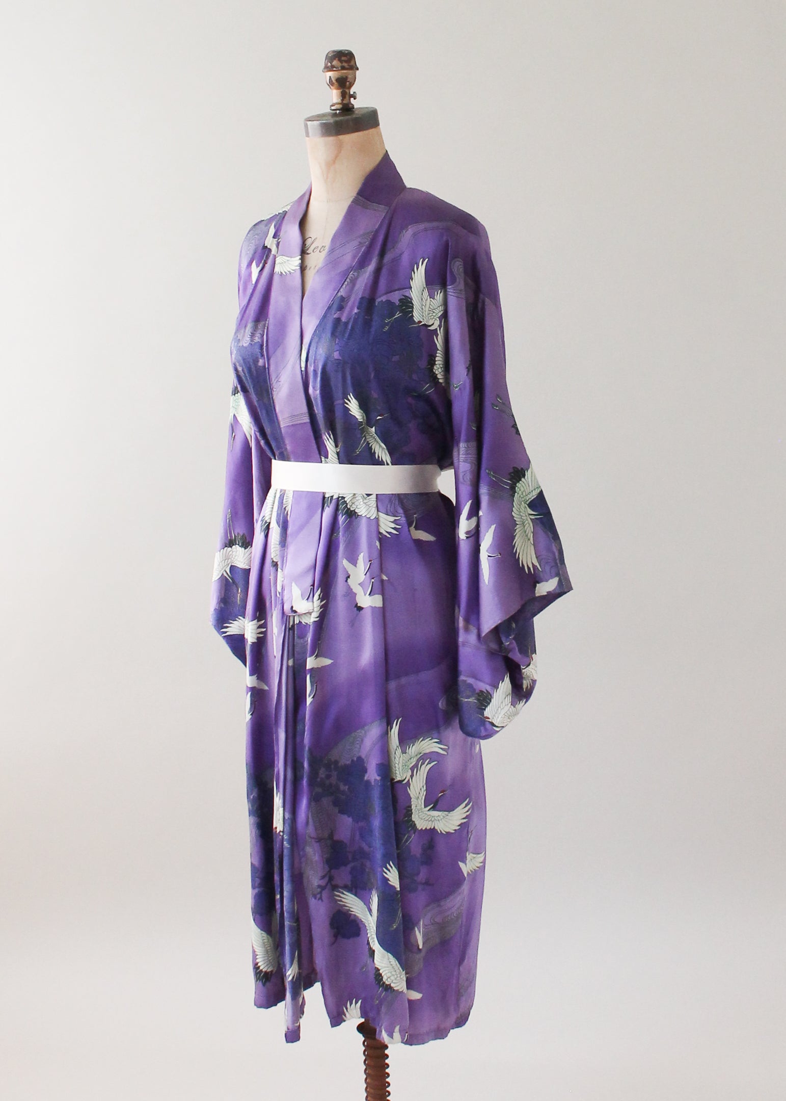 Vintage 1960s Silk Cranes Kimono Robe - Raleigh Vintage