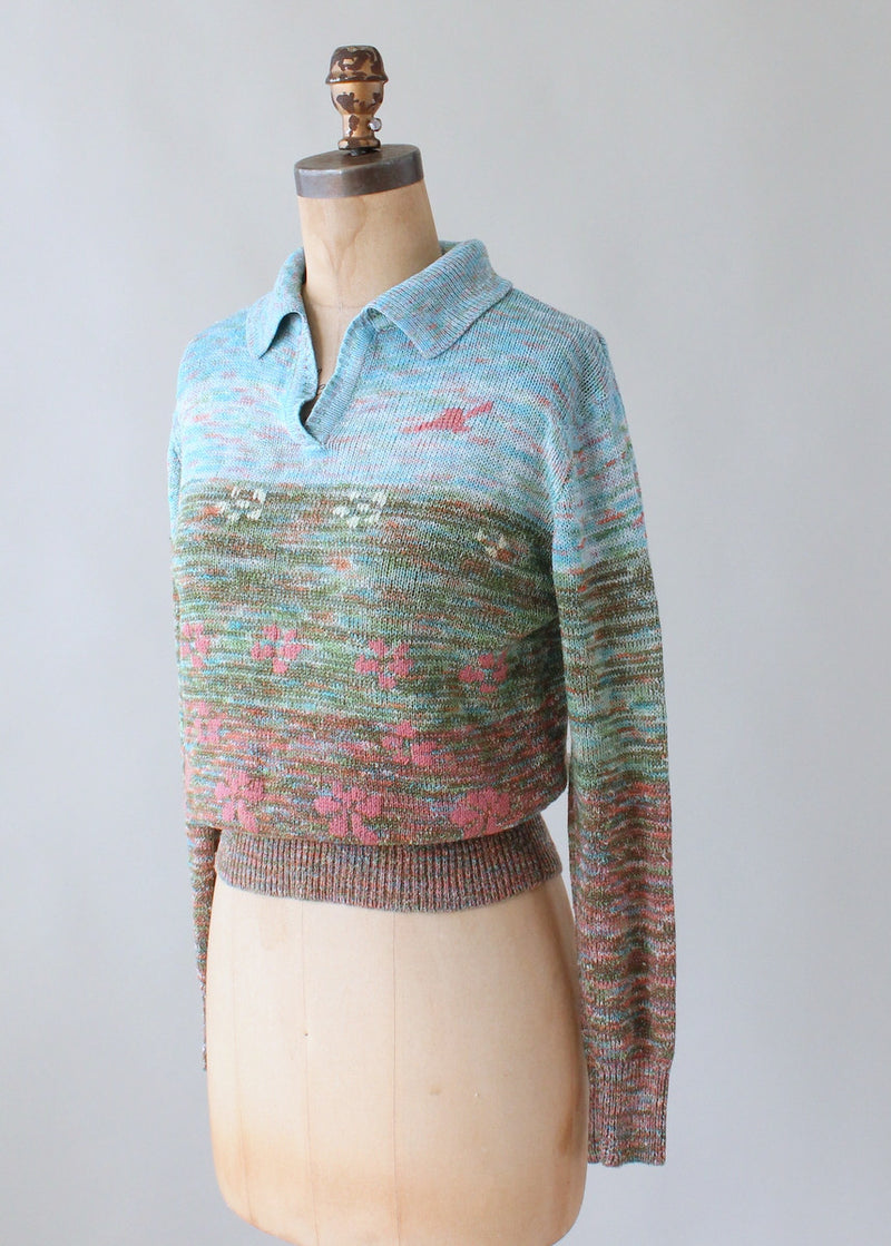 Vintage 1970s Abstract Landscape Sweater - Raleigh Vintage
