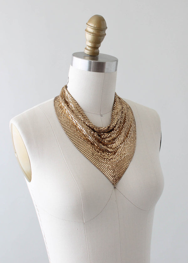 Vintage 1970s Gold Mesh Bib Necklace - Raleigh Vintage