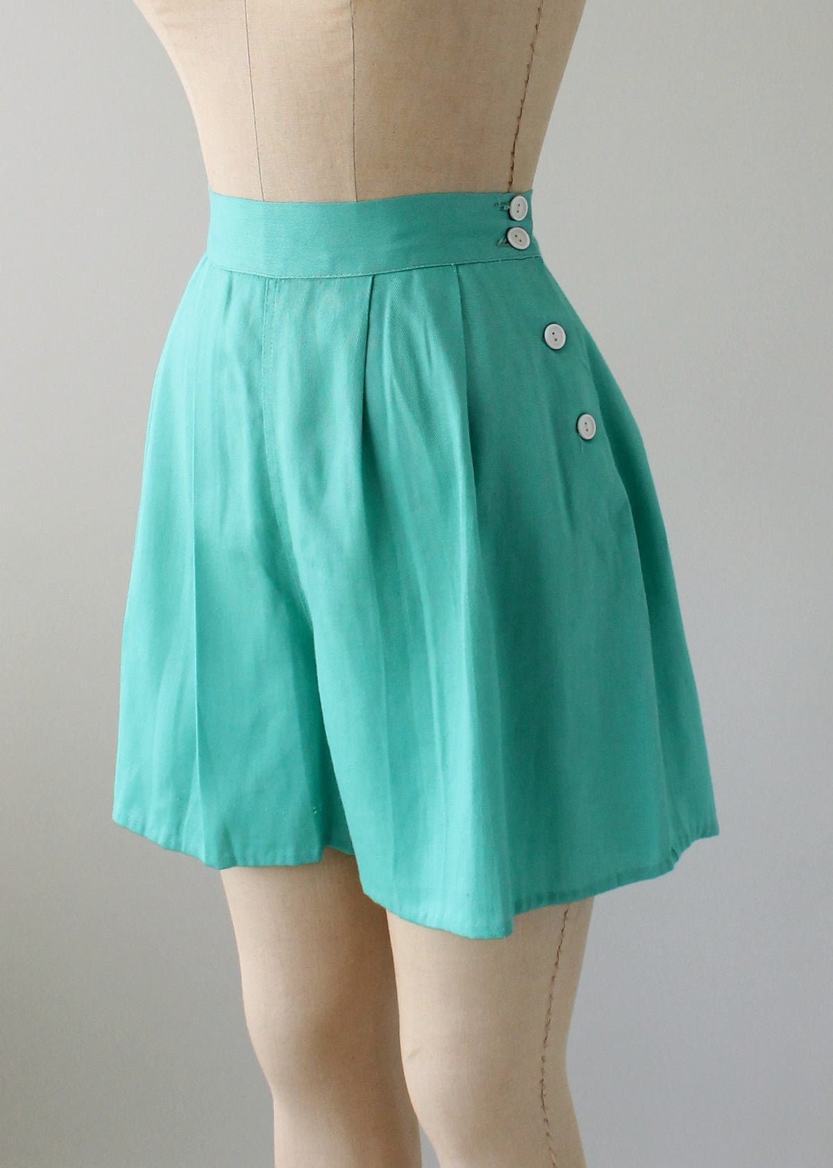 Vintage 1940s Teal Cotton Side Button Shorts - Raleigh Vintage