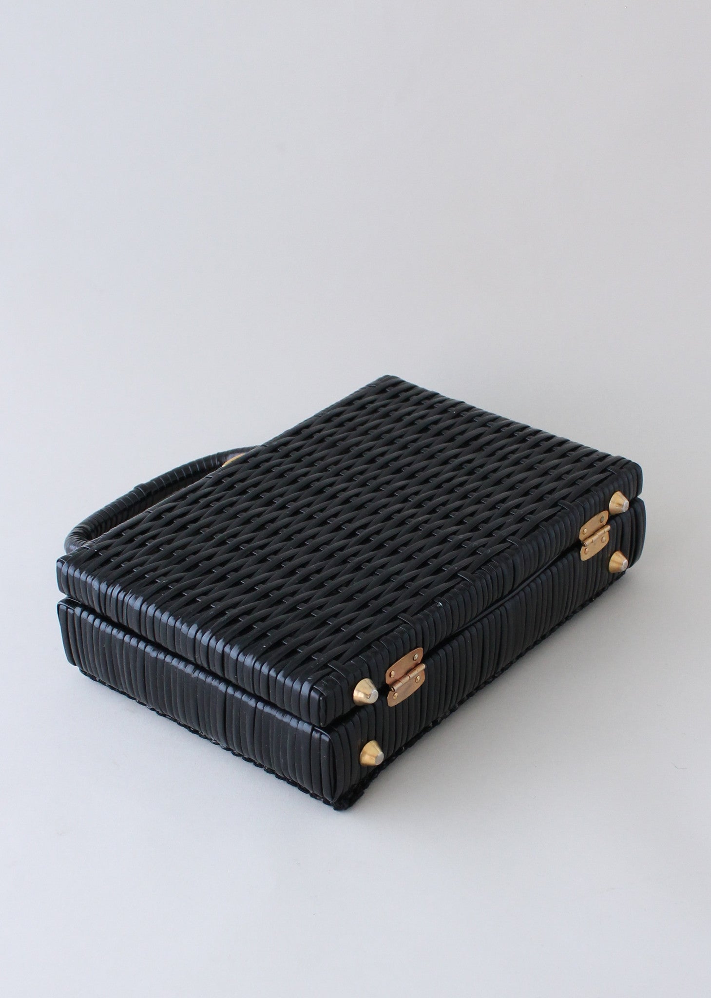 Vintage 1960s Black Wicker Box Purse with Floral Needlework - Raleigh ...