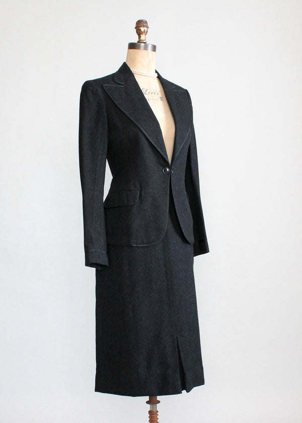 Vintage 1930s Black Tailored Wool Suit - Raleigh Vintage